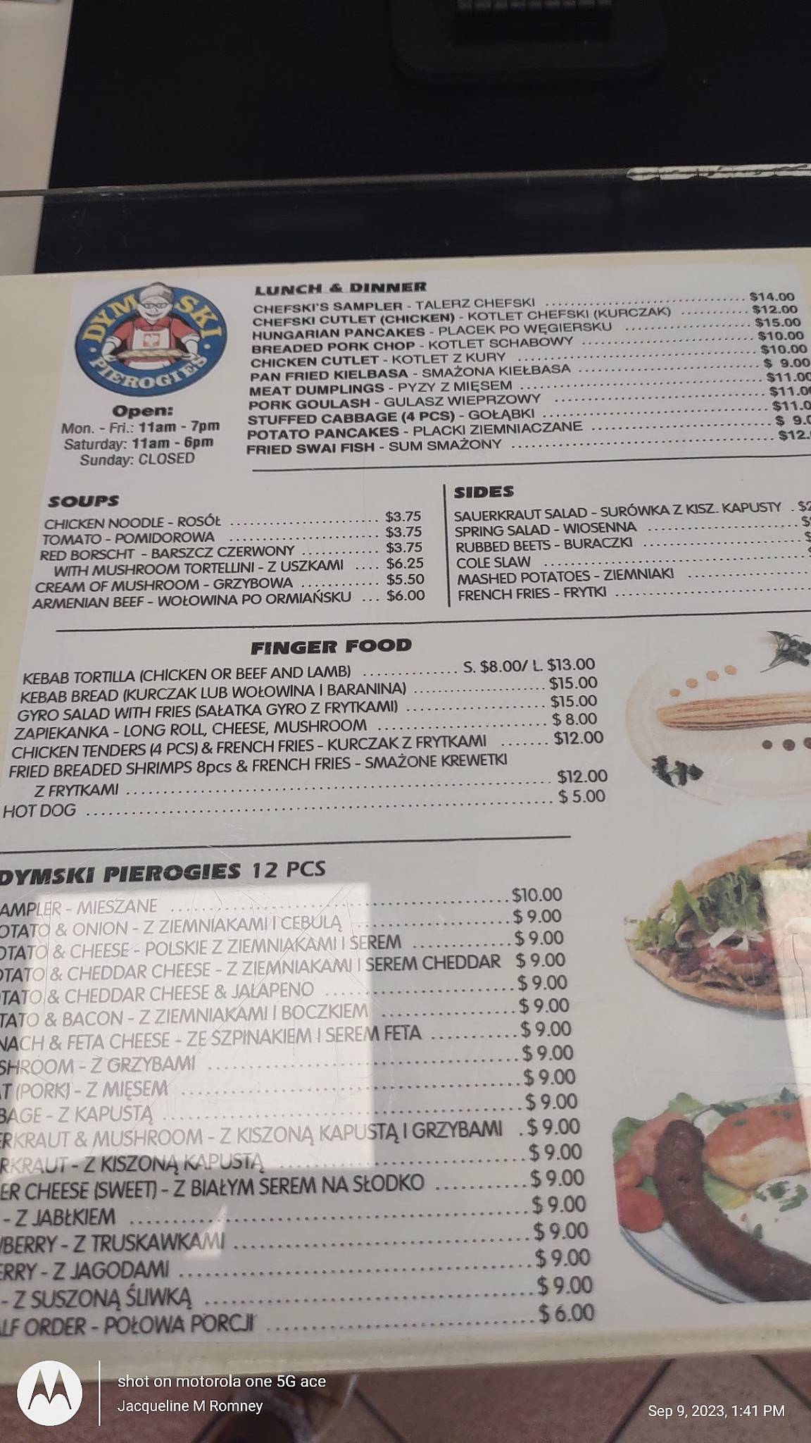 Menu at Chefski Dymski restaurant, Wallington