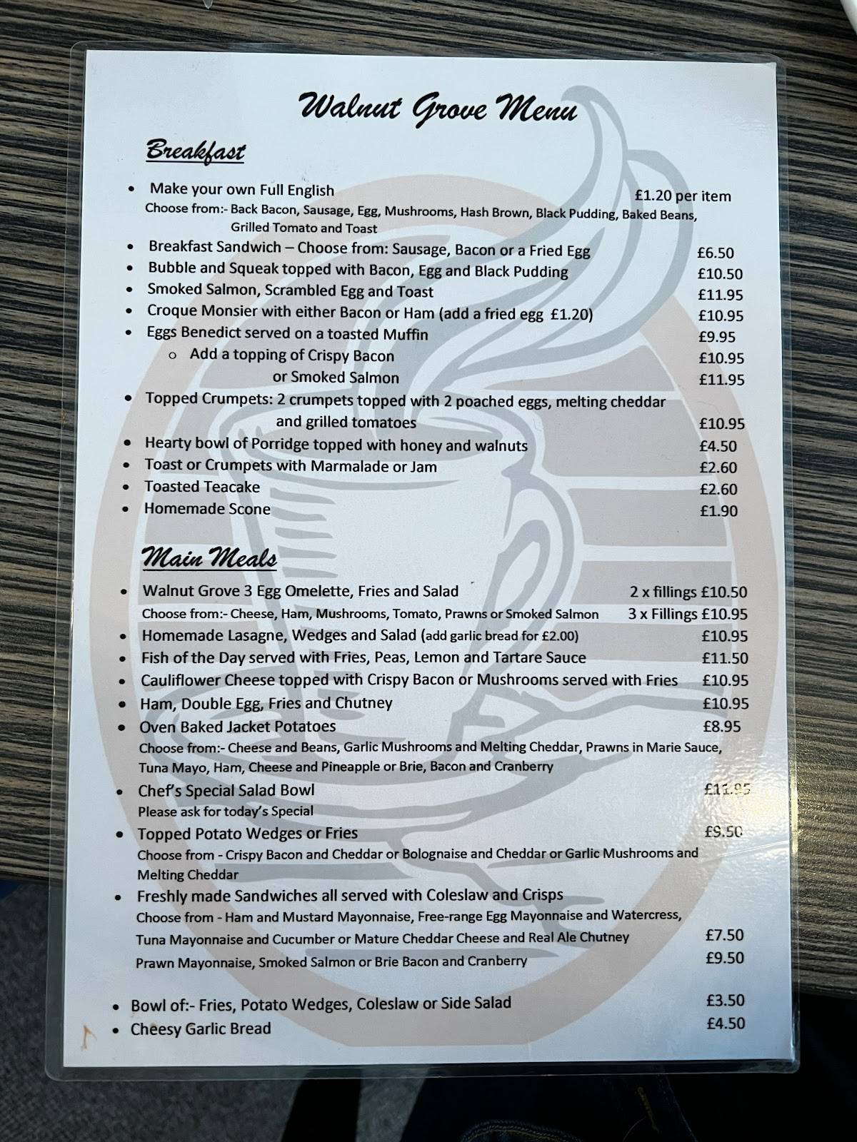 Menu at Walnut Grove cafe, Dorchester