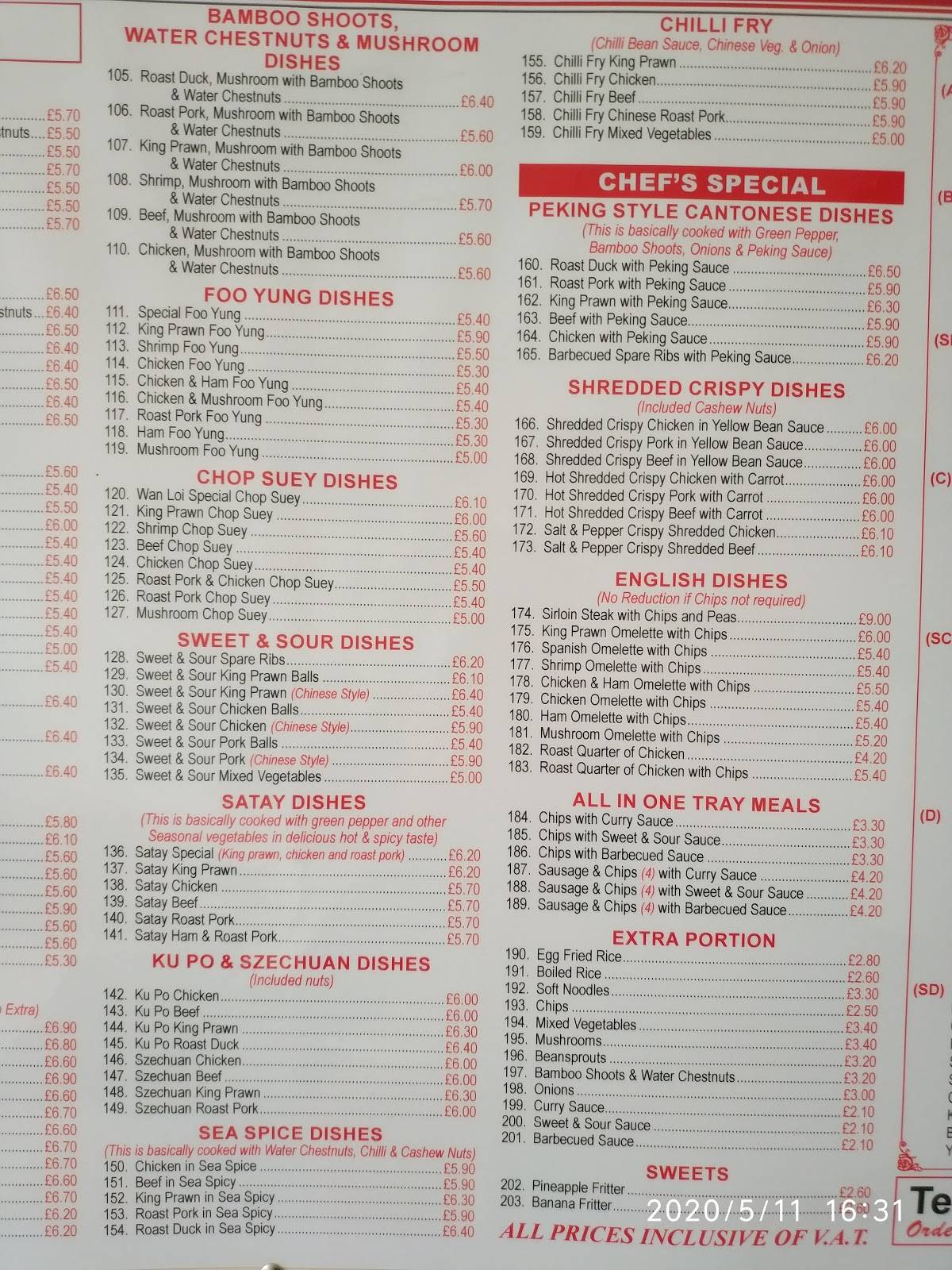 Menu at Wan Loi Takeaway fast food, Newport