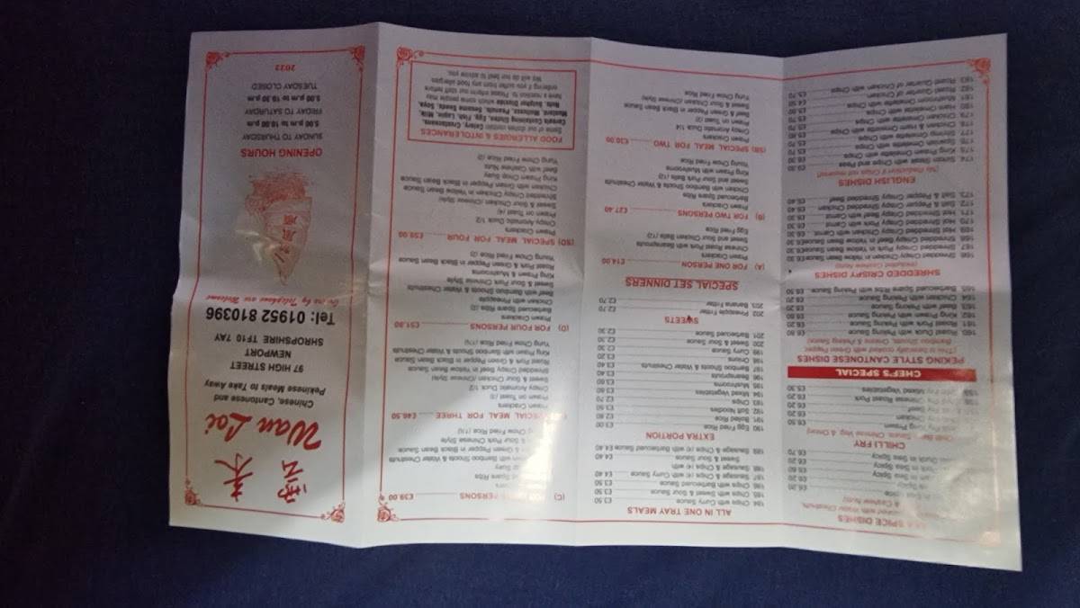 Menu at Wan Loi Takeaway fast food, Newport