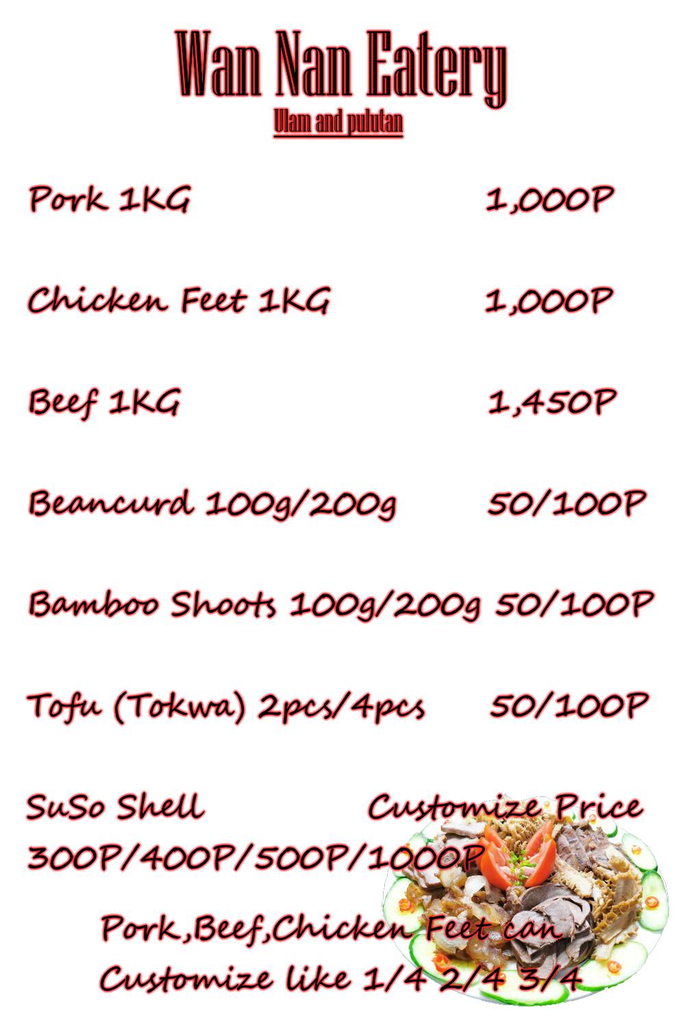 Menu at Wan Nan Eatery restaurant, Manila