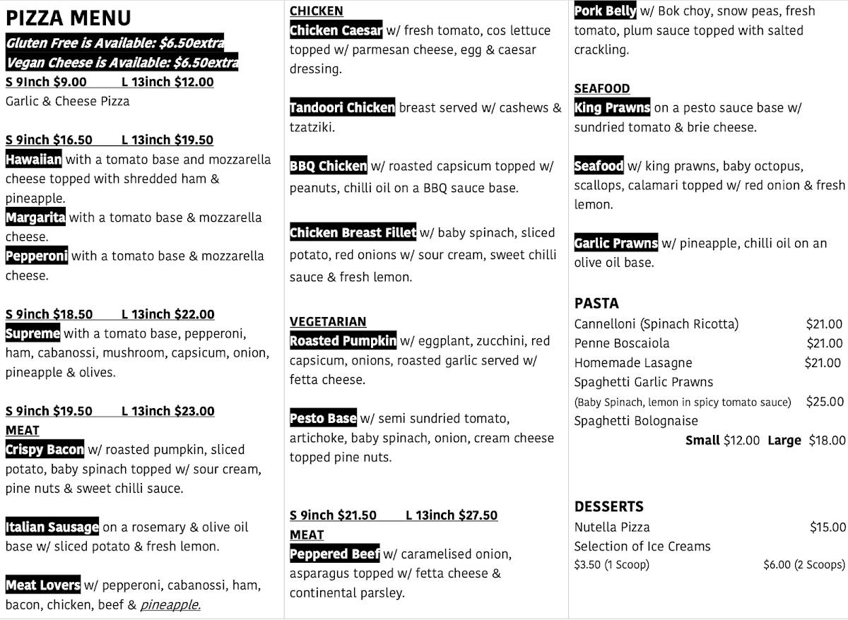 Menu at Wang Pizza And Diner fast food, Wallerawang