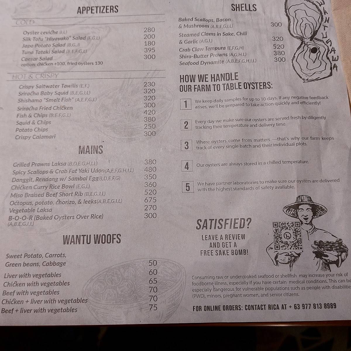 Menu at Wantusawa restaurant, Makati