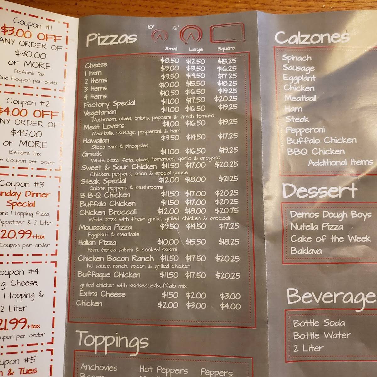 Menu at Demo's Pizza Factory pizzeria, Warwick, Warwick Ave