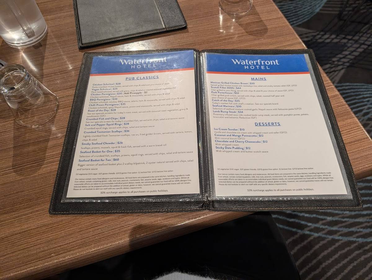 Menu at Waterfront Hotel restaurant, Bellerive