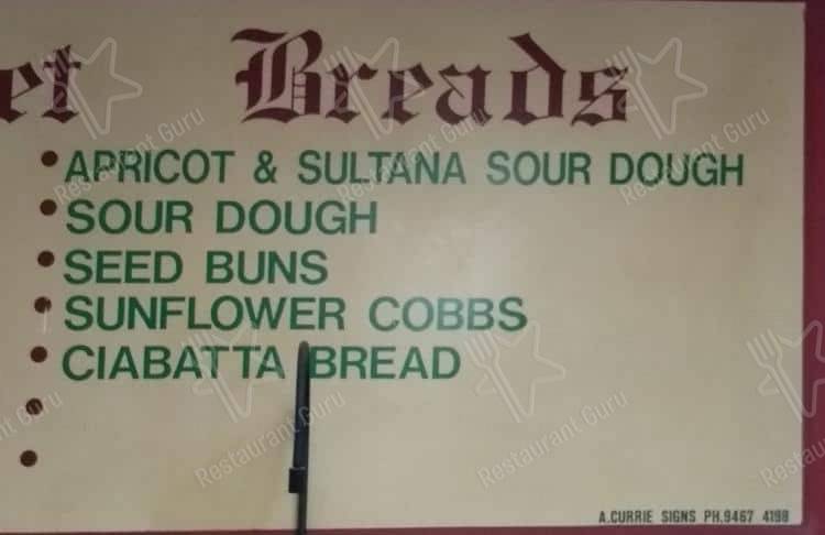 Menu at Watsonia Bakehouse restaurant, Watsonia