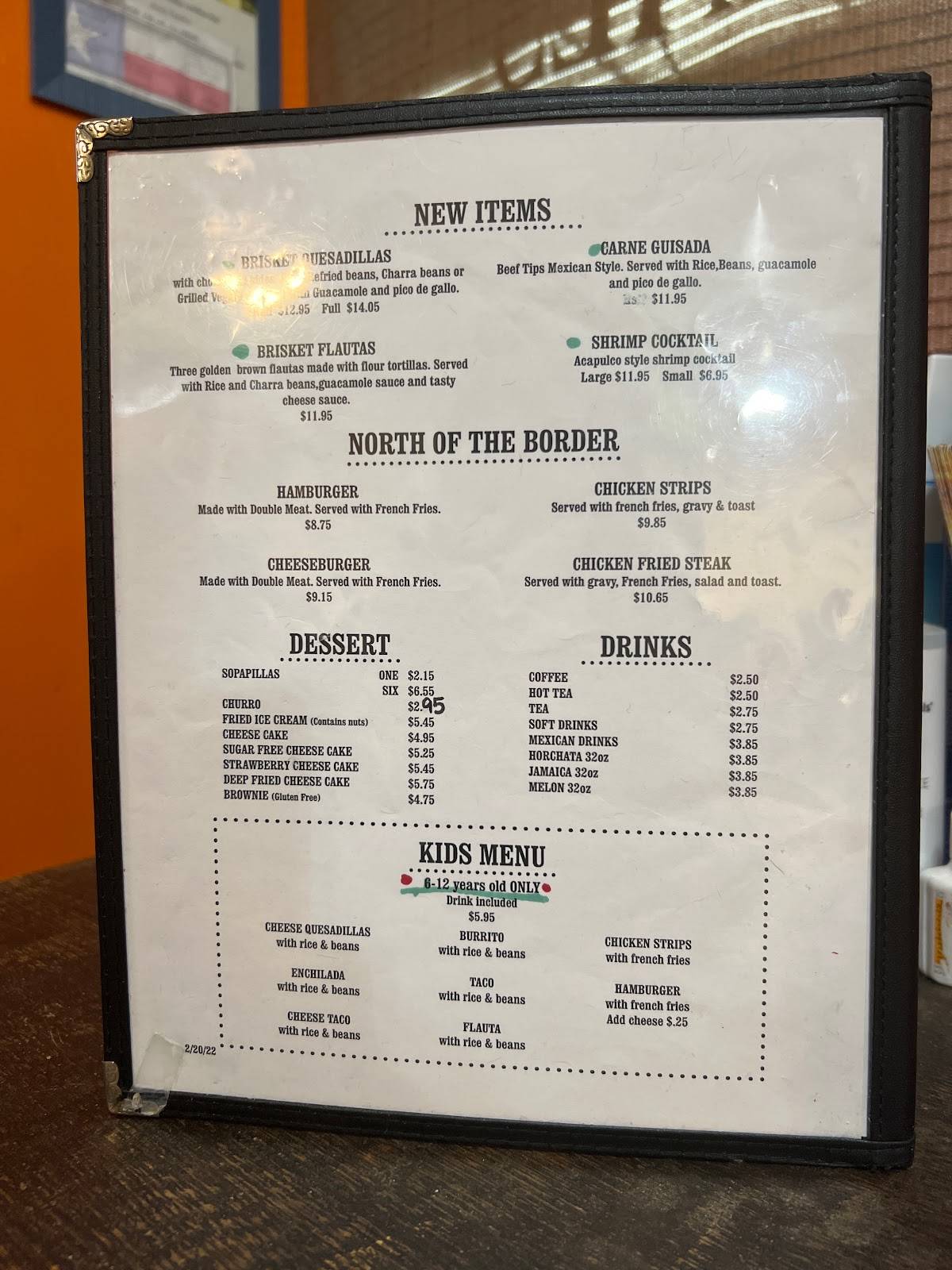 Menu at Polo's Mexican Cafe, Weatherford, Fort Worth Hwy