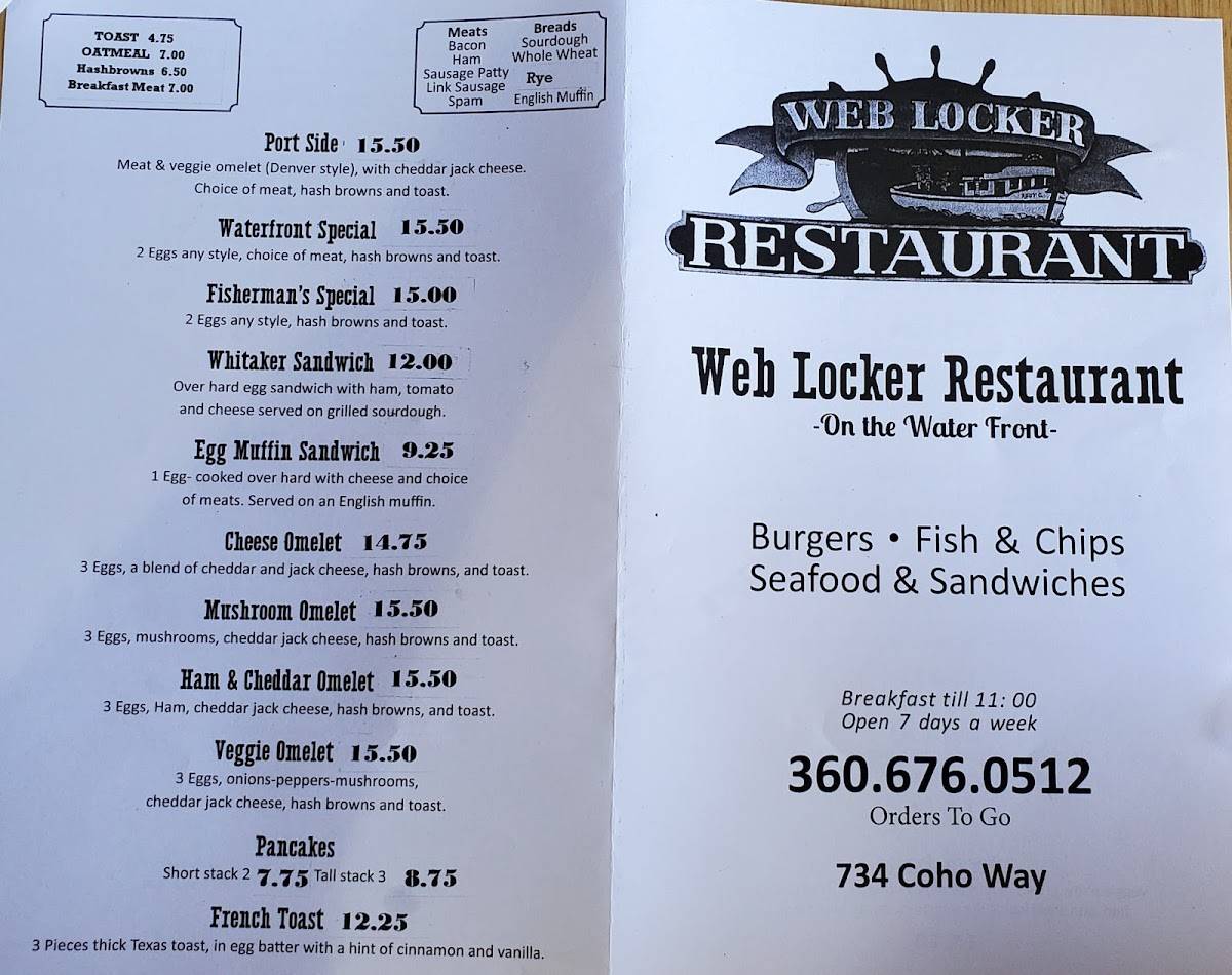 Menu at Web Locker Restaurant, Bellingham