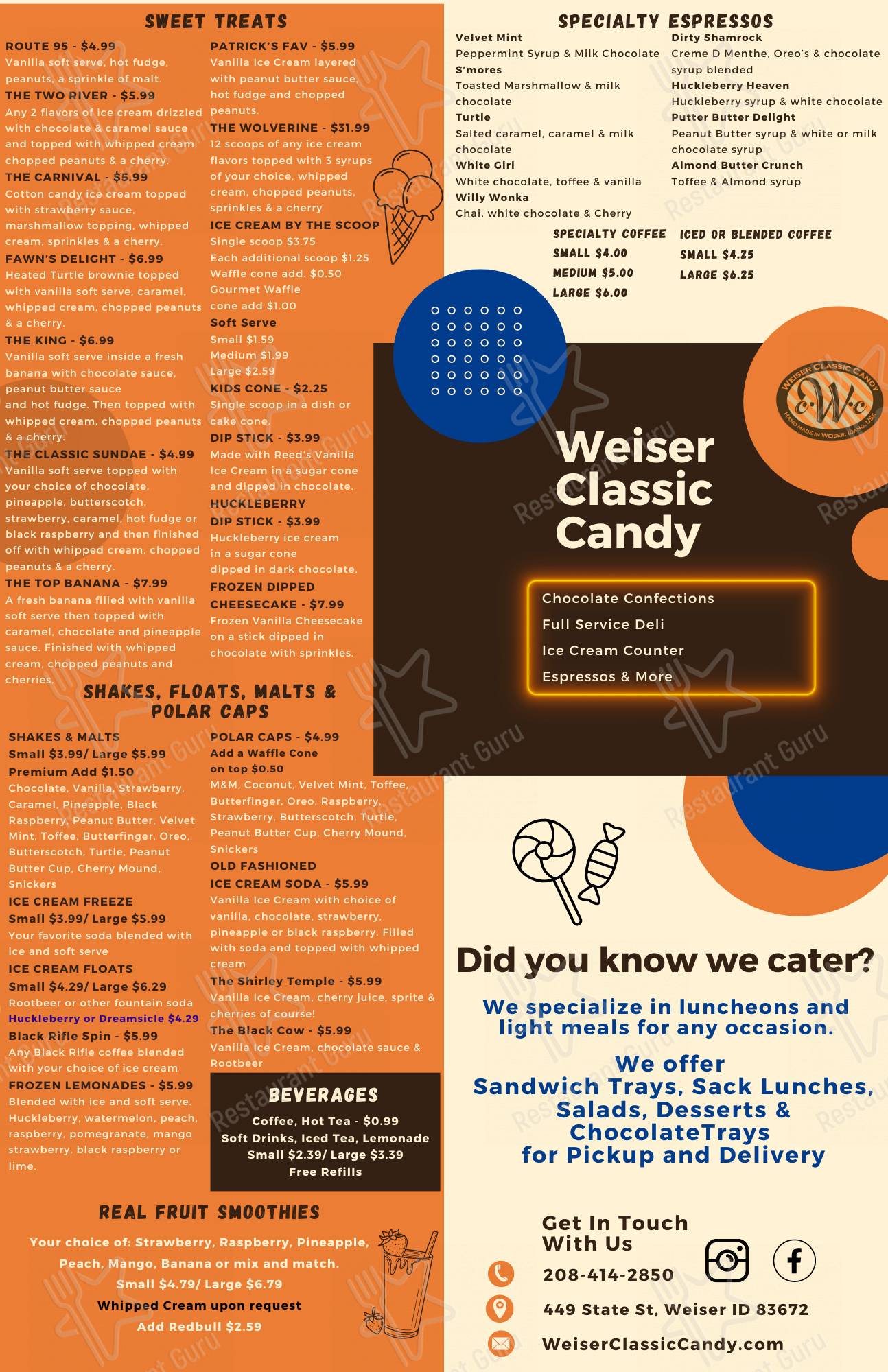 Menu at Weiser Classic Candy restaurant, Weiser