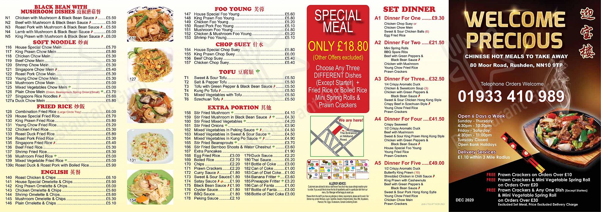 Menu at Welcome Precious fast food, Rushden