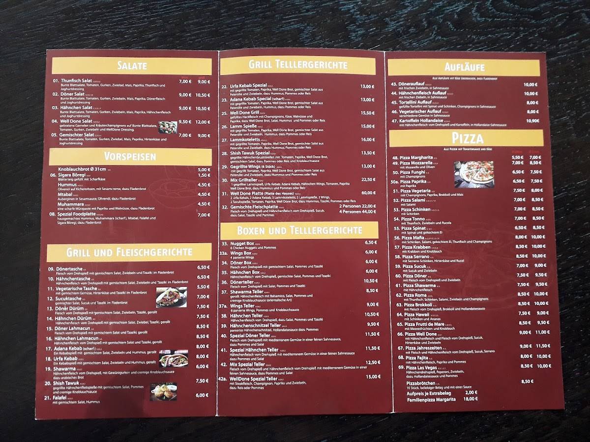 Speisekarte von Well Done Grill restaurant, Barßel