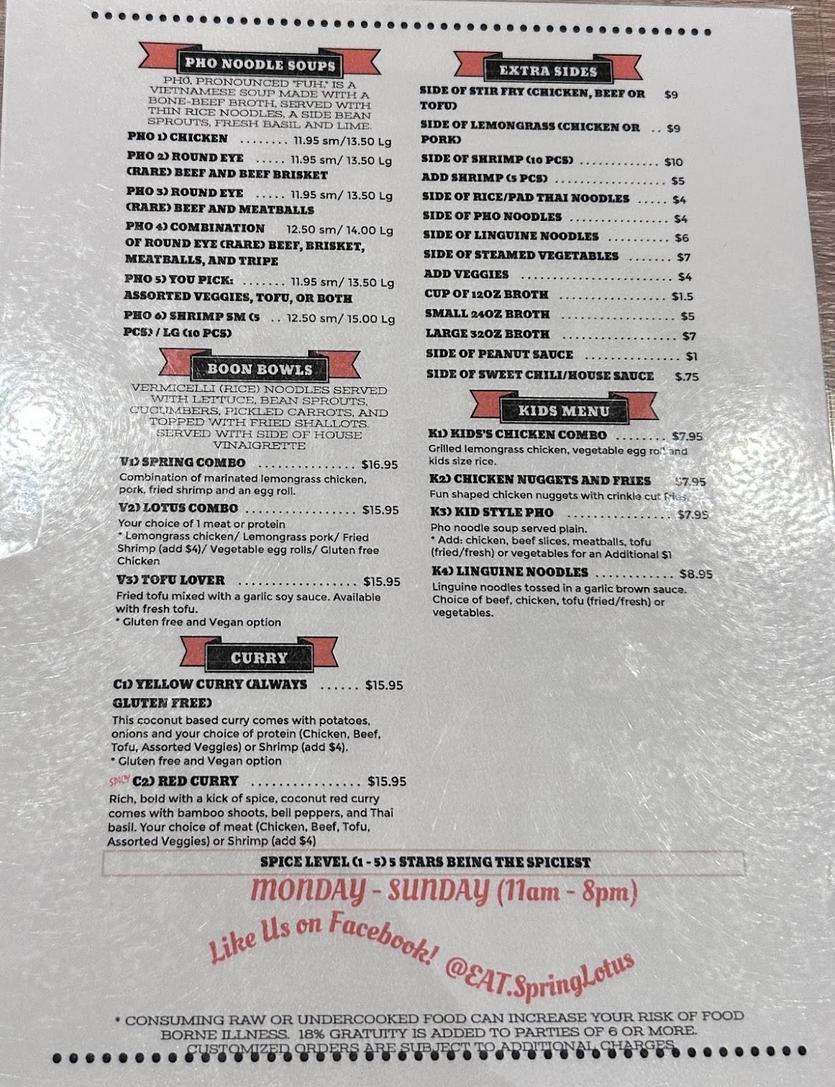 Menu at Spring Lotus Restaurant, Wenatchee