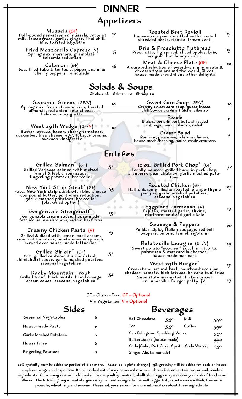 Menu at West 29th Restaurant & Bar, Wheat Ridge