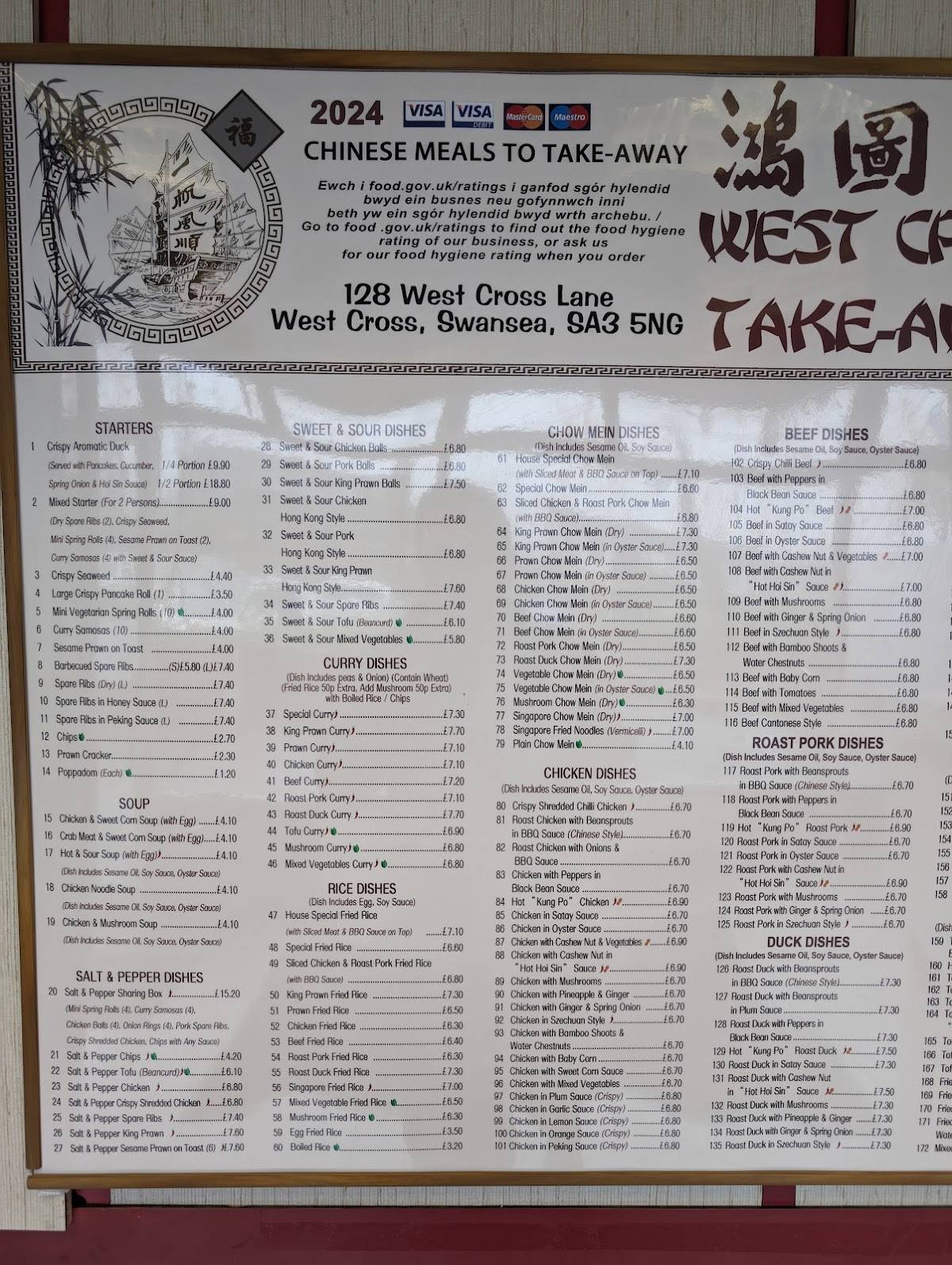Menu at West Cross Takeaway fast food, West Cross