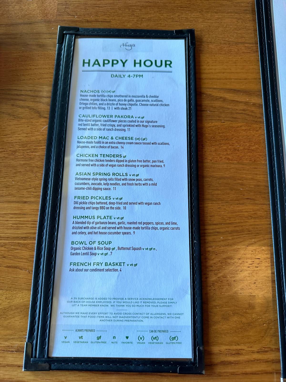 Menu at Hugo's Restaurant, West Hollywood