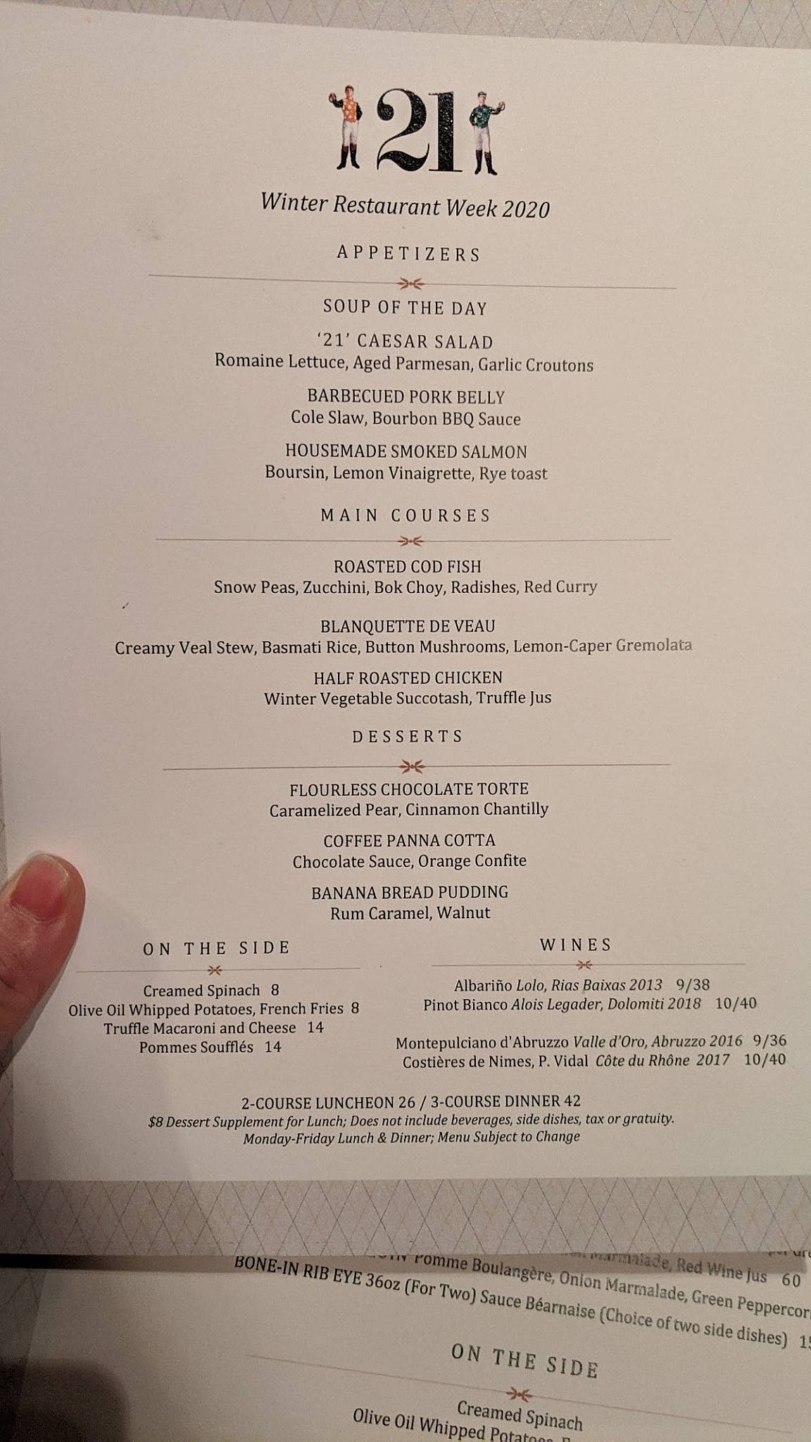 Menu at 21 Club, New York City, 21 W 52nd St
