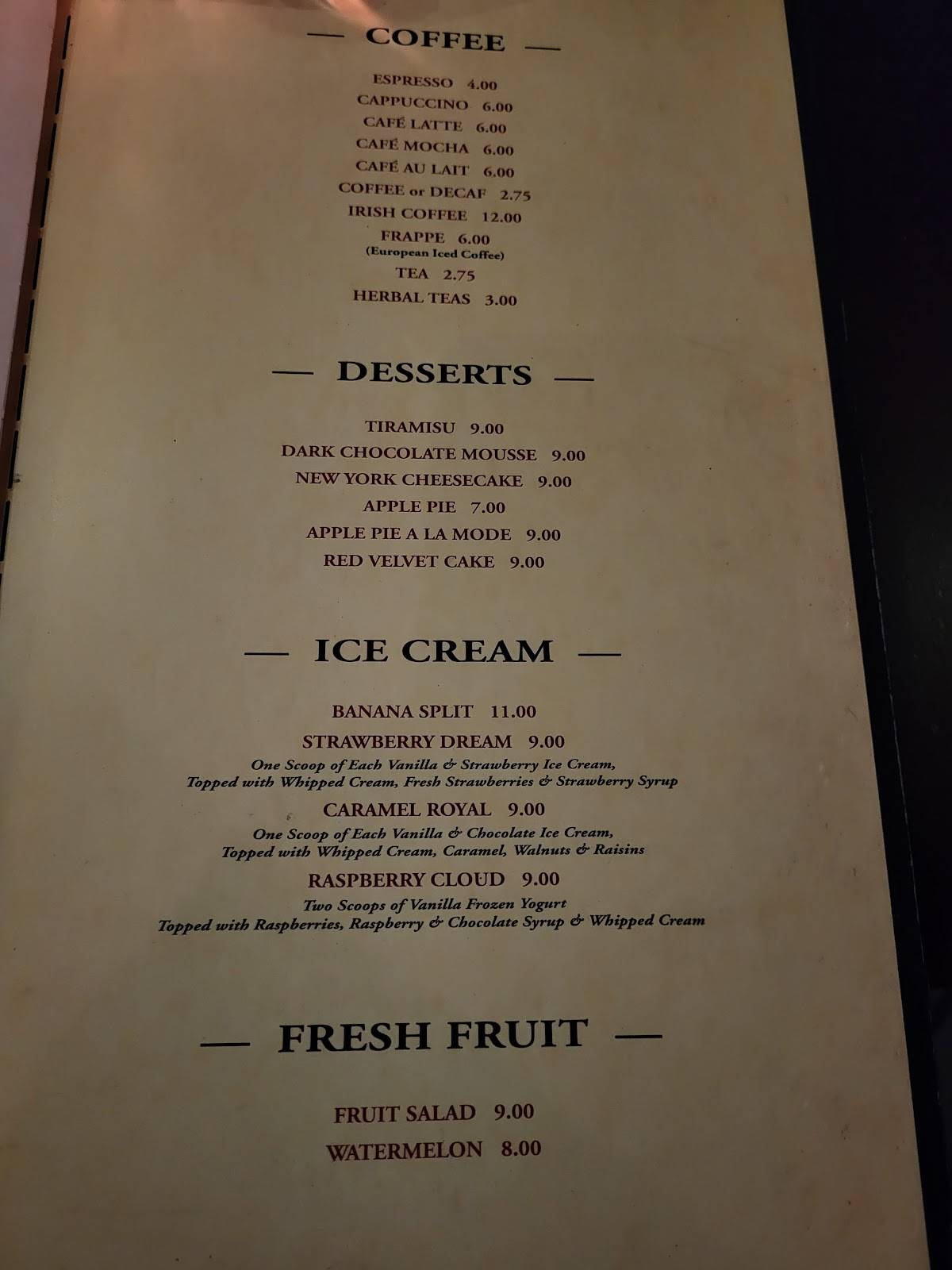 Menu at Route 66 Cafe, West New York