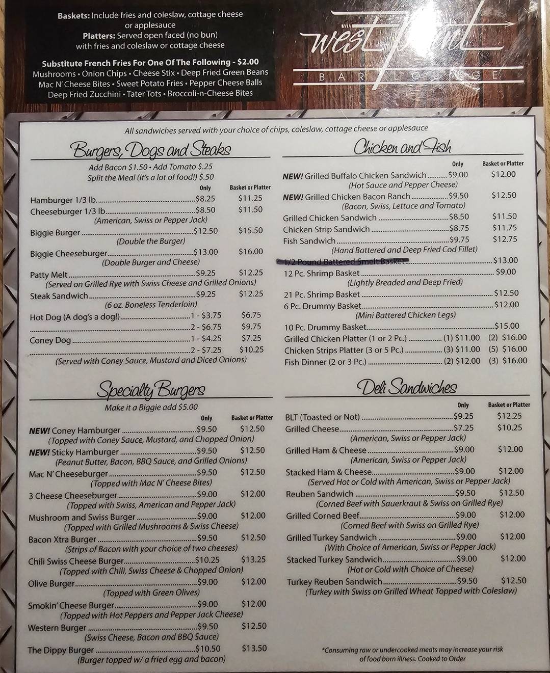 Menu at West Point Lounge pub & bar, Jackson