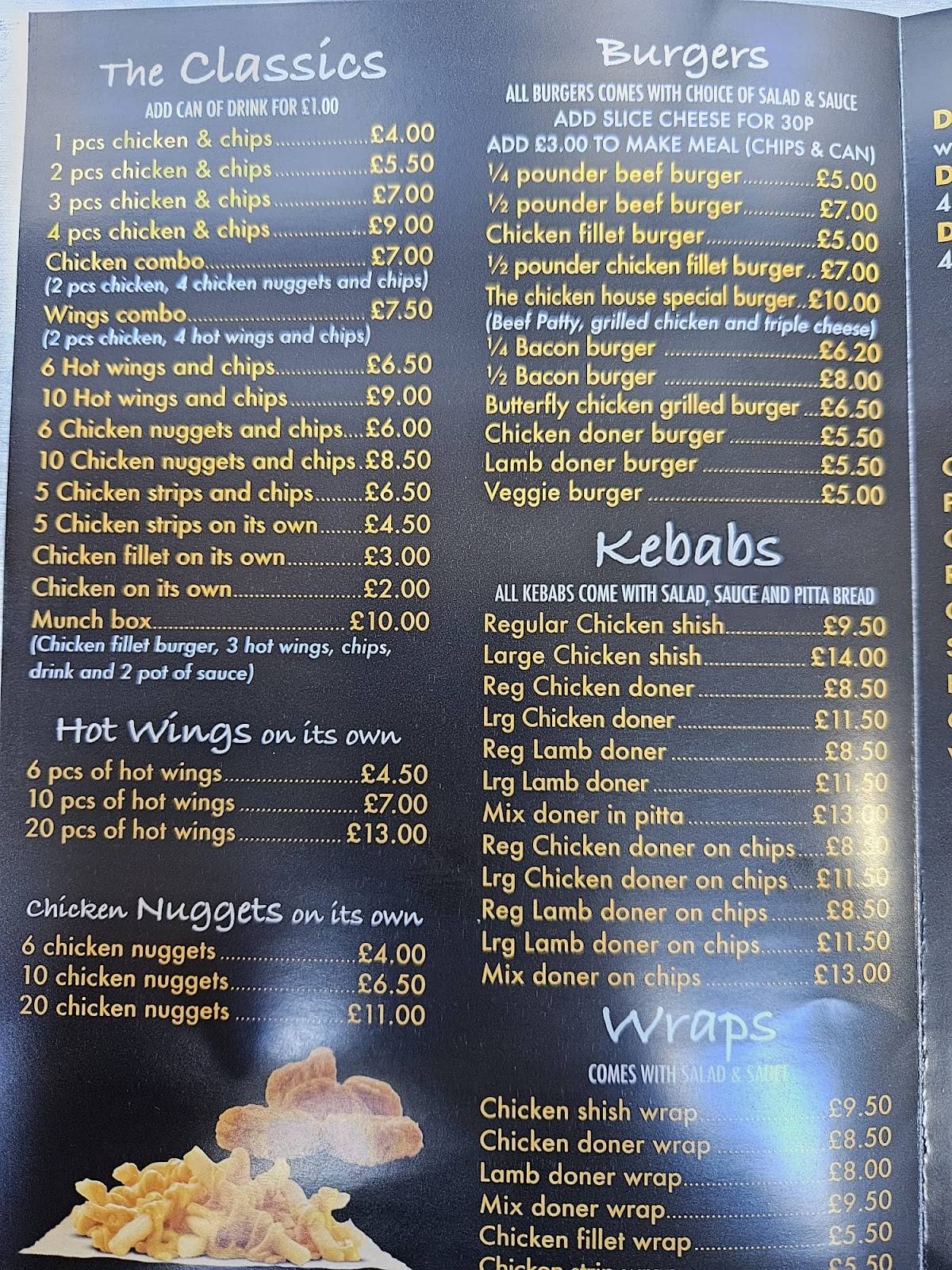 Menu at The Chicken House, Westoning