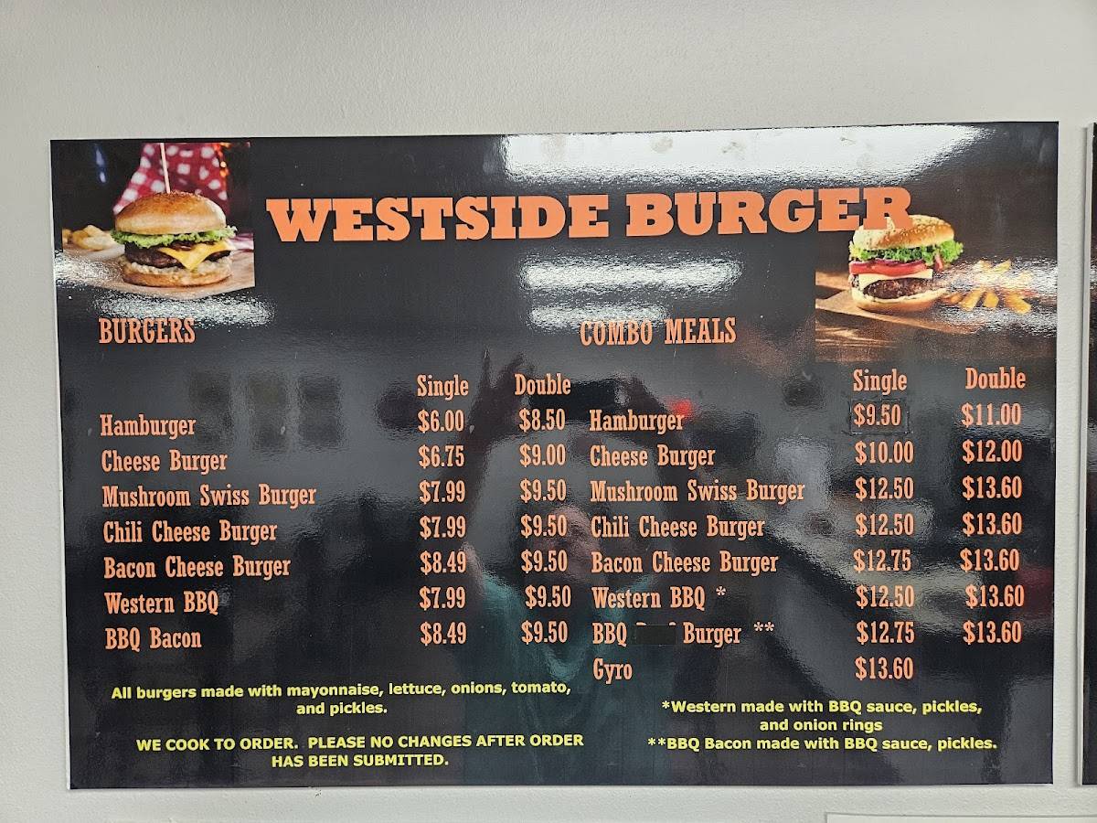 Menu at Westside Burger & Grill restaurant, Springdale