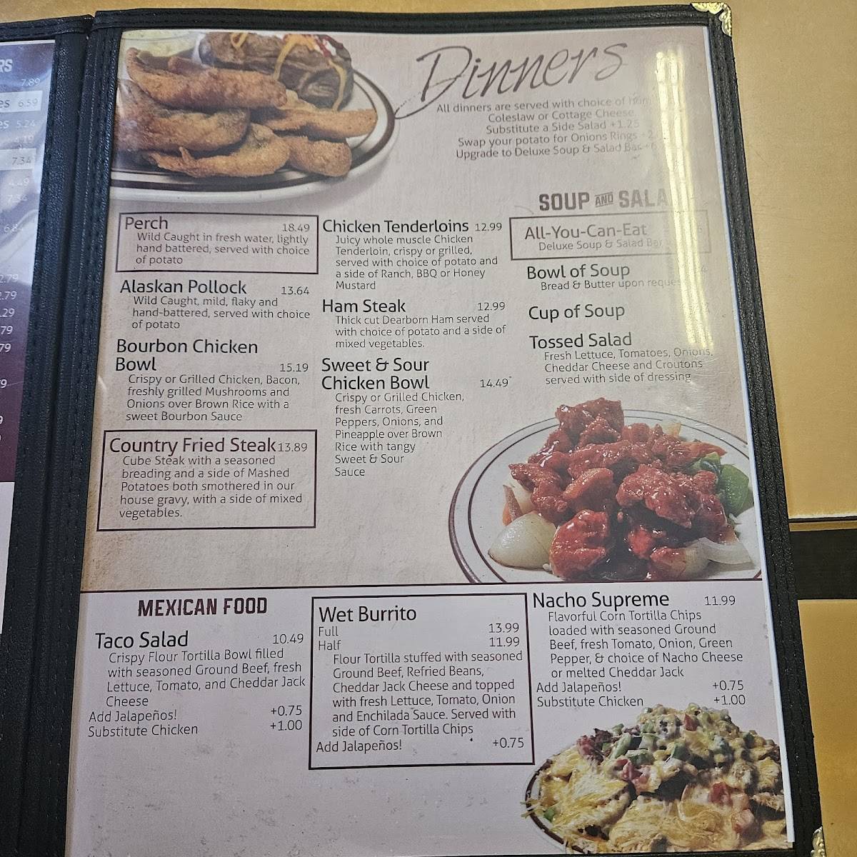 Menu at Wheeler's Restaurant, Standish