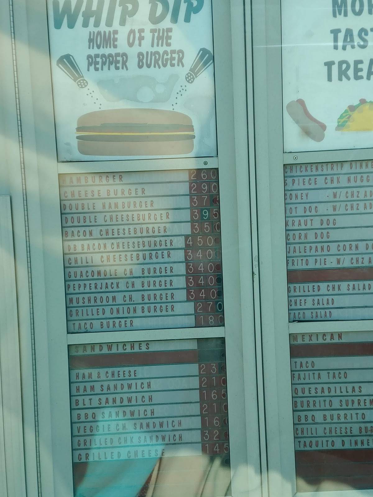 Menu at Whip Dip restaurant, Ada