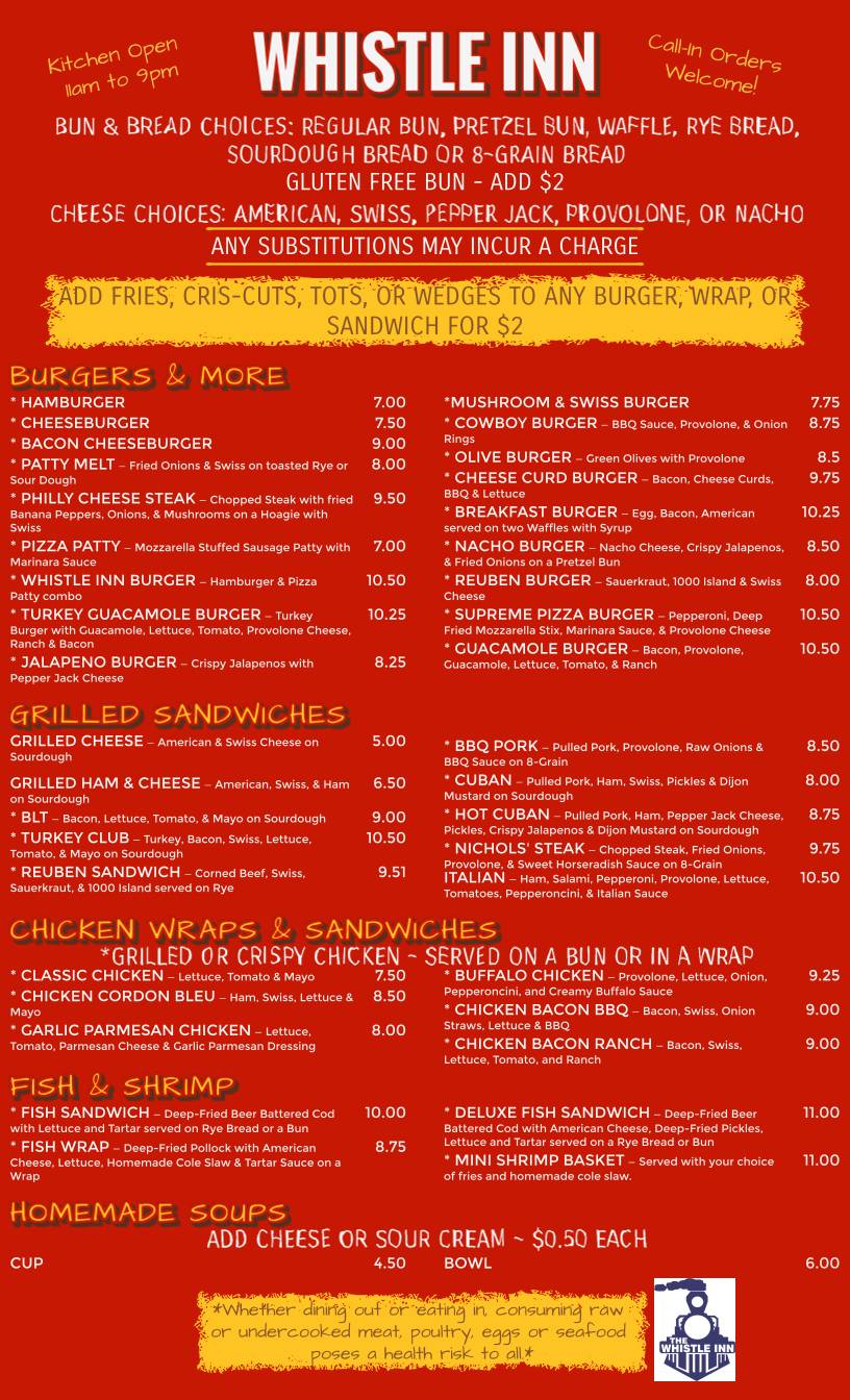 Menu at Whistle Inn pub & bar, Nichols