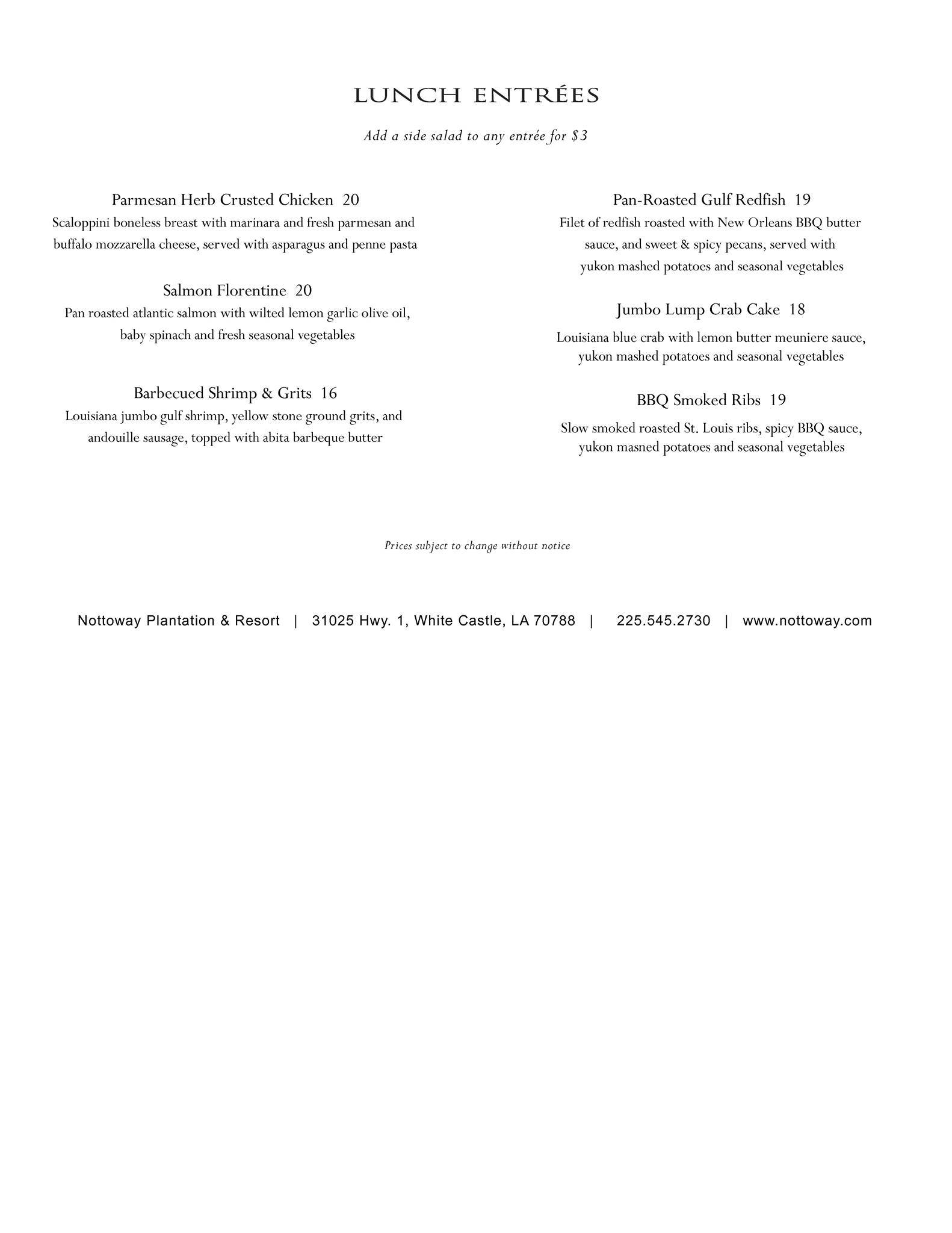 Menu at The Mansion Restaurant, White Castle, LA-1