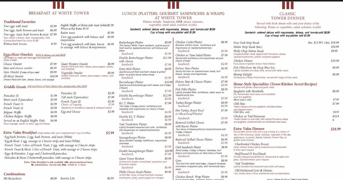 Menu at White Tower Restaurant, Toledo, W Sylvania Ave