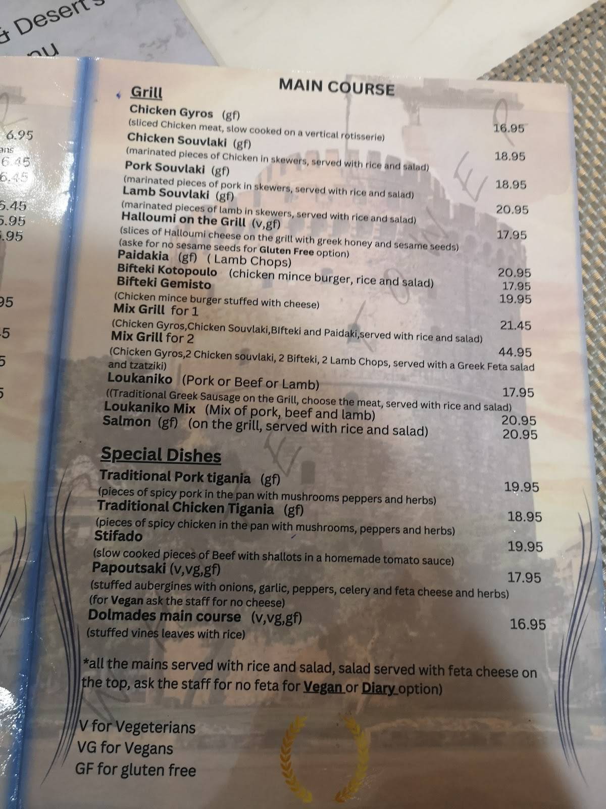 Menu at White Tower restaurant, Llandudno