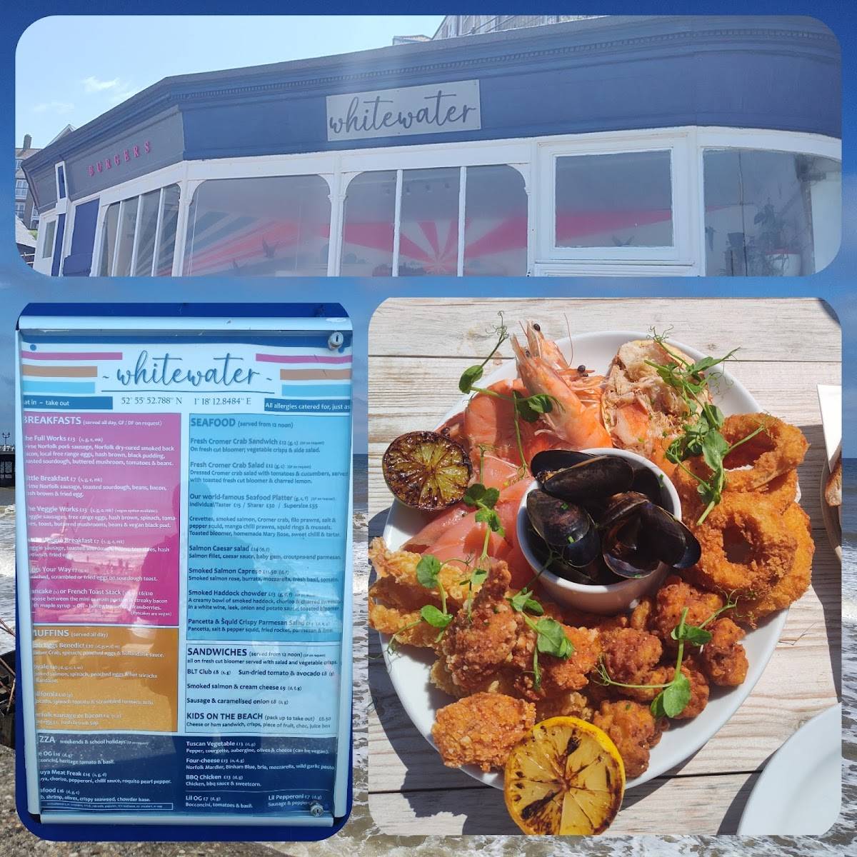 Menu at Whitewater restaurant, Cromer