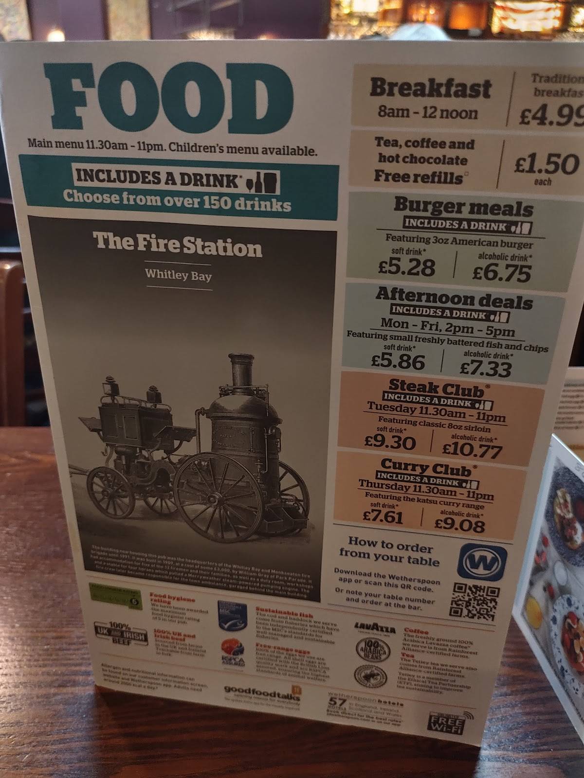 Menu at The Fire Station - JD Wetherspoon pub & bar, Whitley Bay, 18 ...