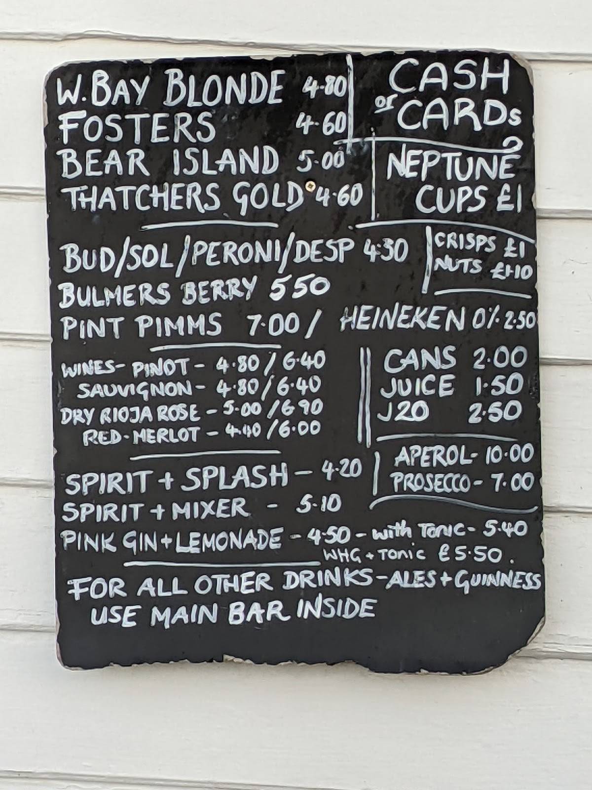 Menu at Old Neptune pub & bar, Whitstable