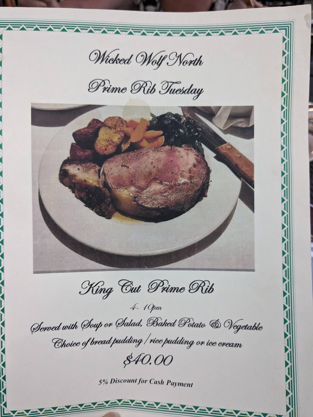 Menu at Wicked Wolf North restaurant, Yonkers