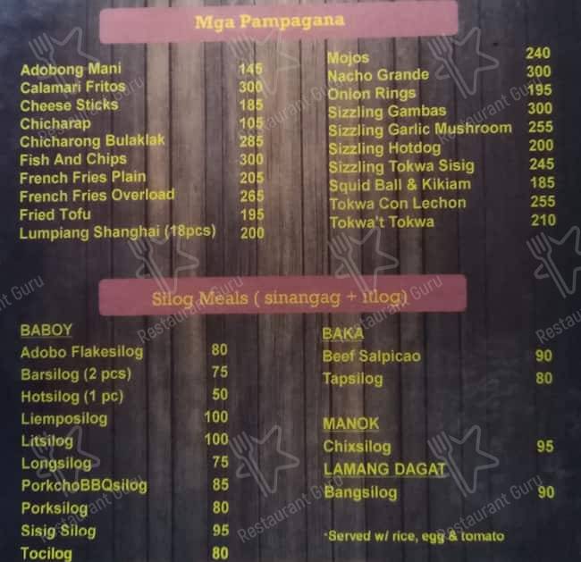 Menu at Wide Eye Backyard restaurant, Makati