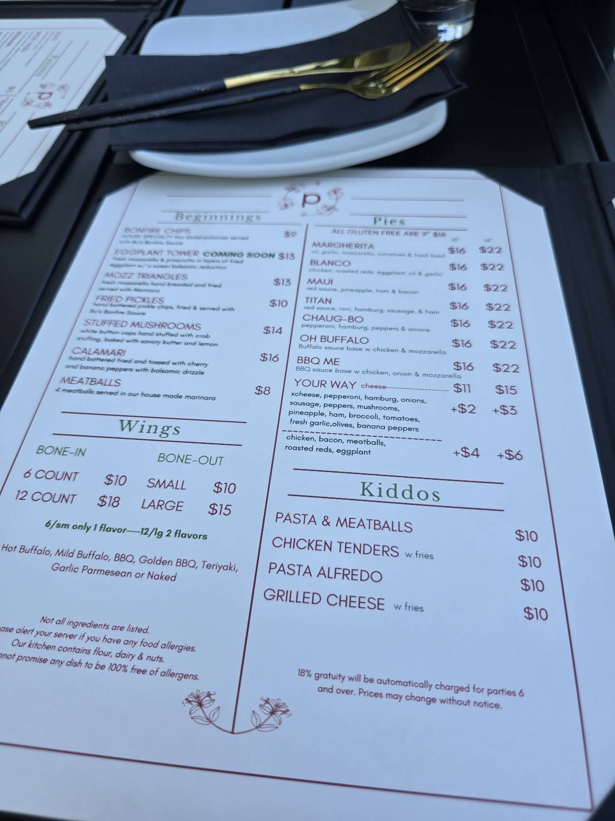 Menu at Pafumi's on main pizzeria, Wilbraham