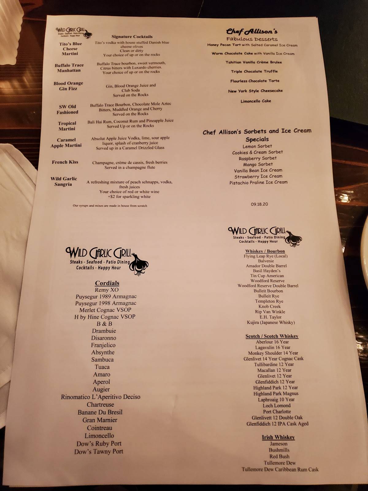 Menu at Wild Garlic Grill pub & bar, Tucson, E Skyline Dr Suite 120
