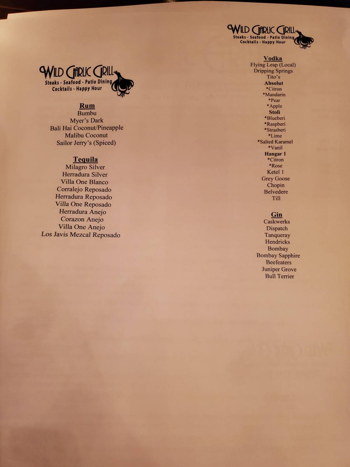 Menu at Wild Garlic Grill pub & bar, Tucson, E Skyline Dr Suite 120