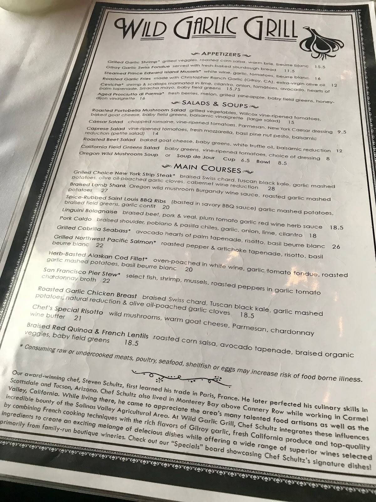 Menu at Wild Garlic Grill pub & bar, Tucson, E Skyline Dr Suite 120