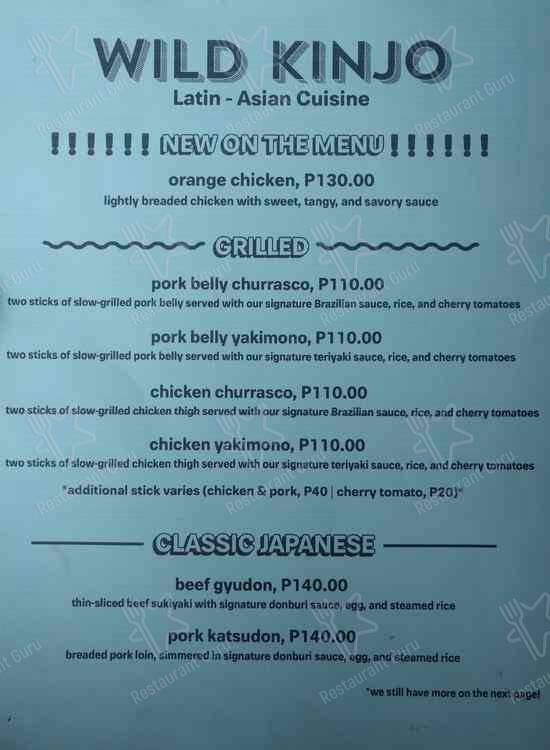 Carta del restaurante Wild Kinjo, Manila