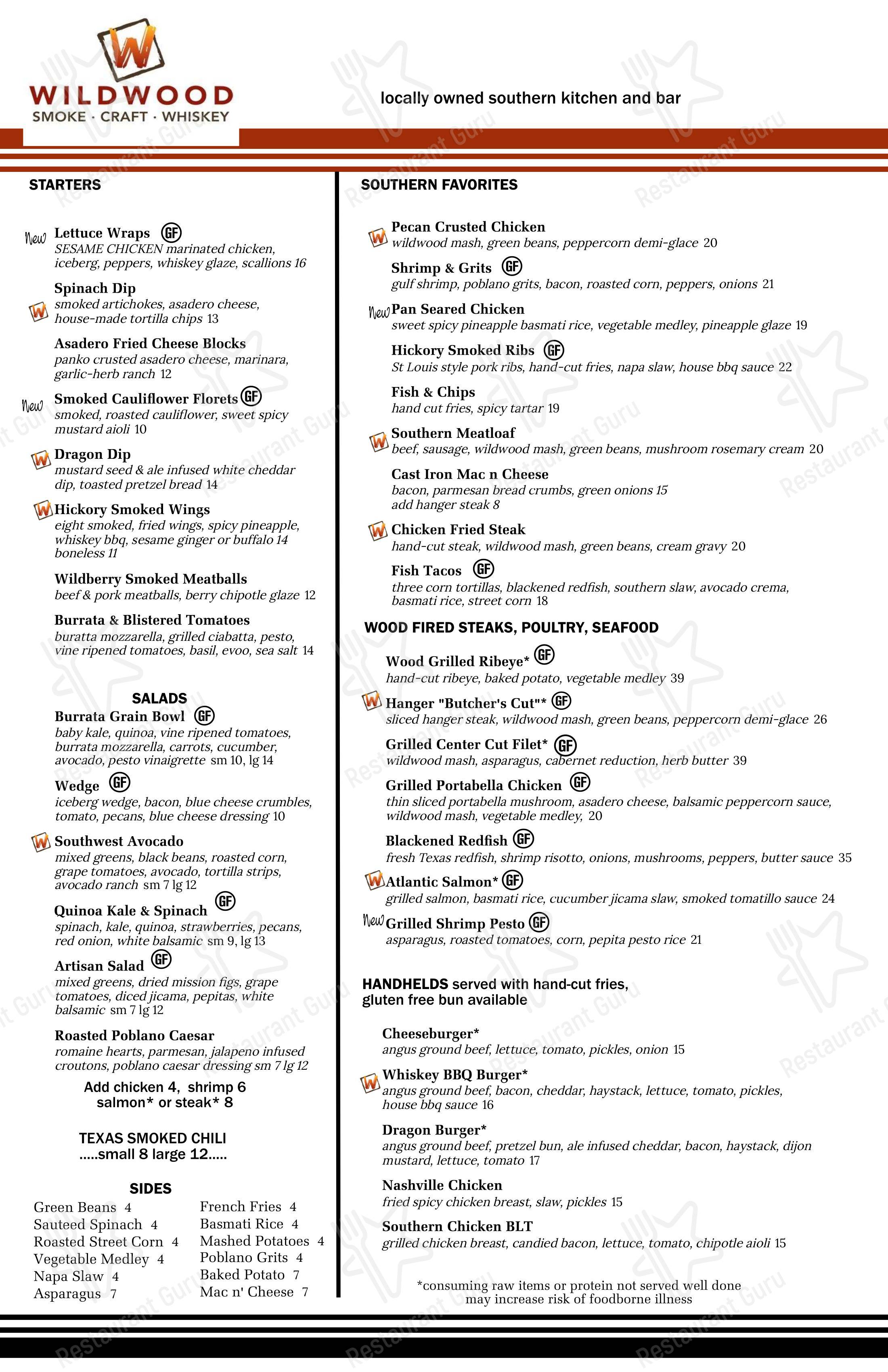 Menu at Wildwood Southlake steakhouse, Southlake