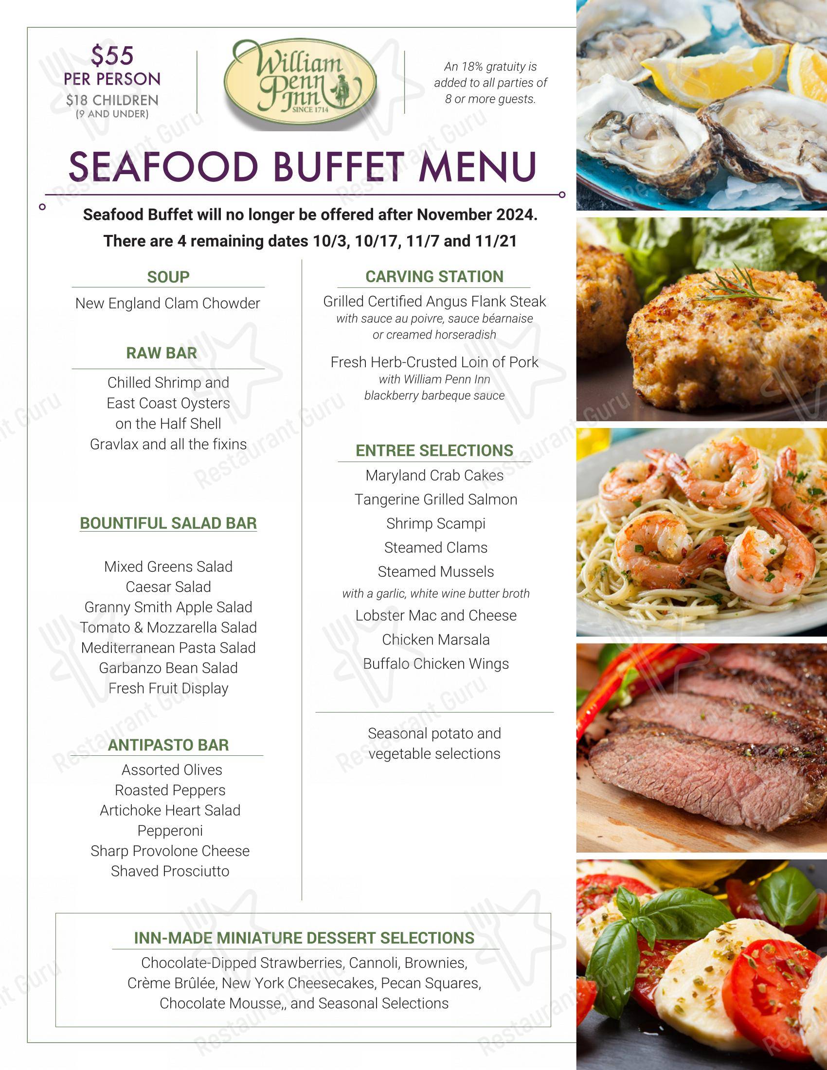 Menu at William Penn Inn restaurant, Gwynedd