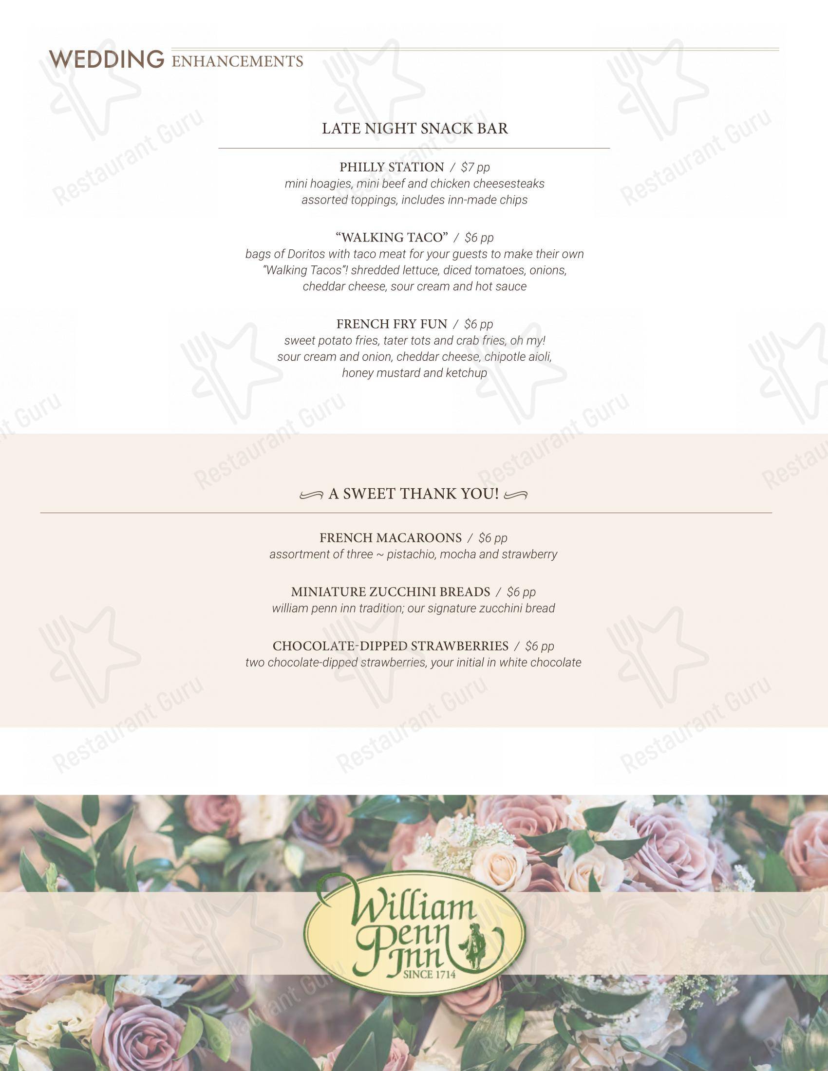 Menu at William Penn Inn restaurant, Gwynedd