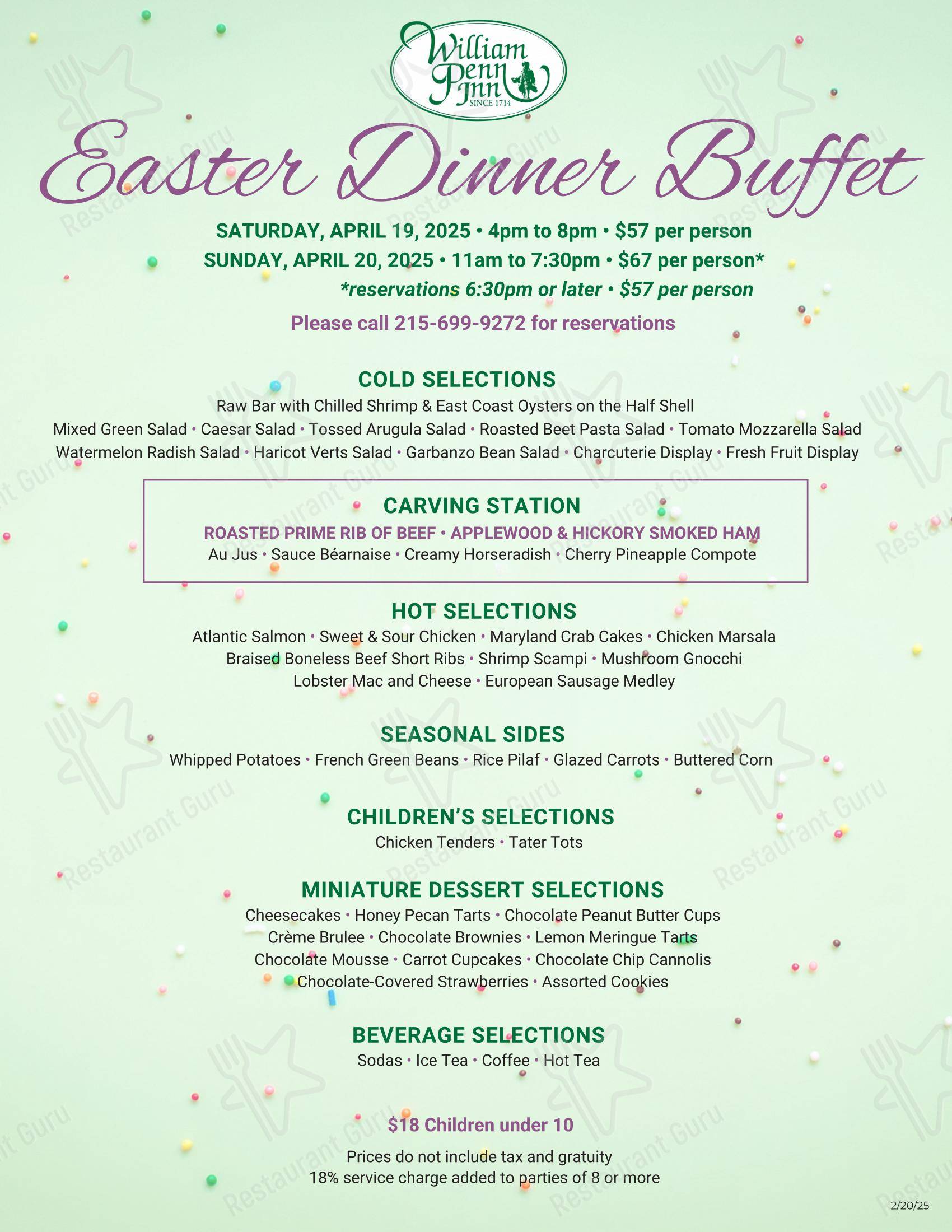 Menu at William Penn Inn restaurant, Gwynedd