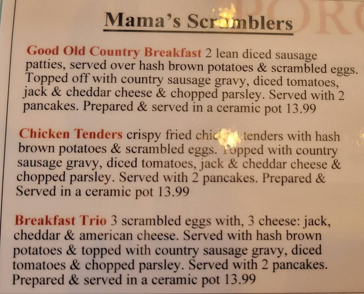 Menu at Mama's Porch and Grill restaurant, Williamsburg