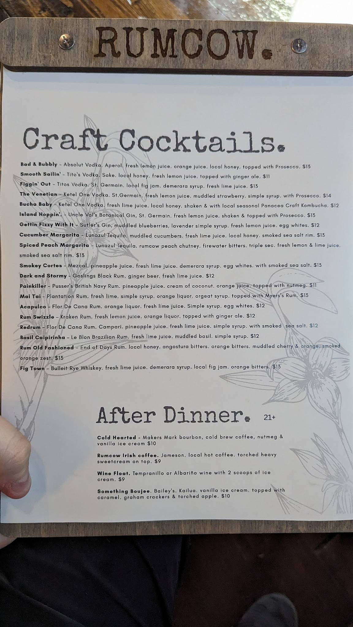 Menu at RUMCOW. pub & bar, Wilmington