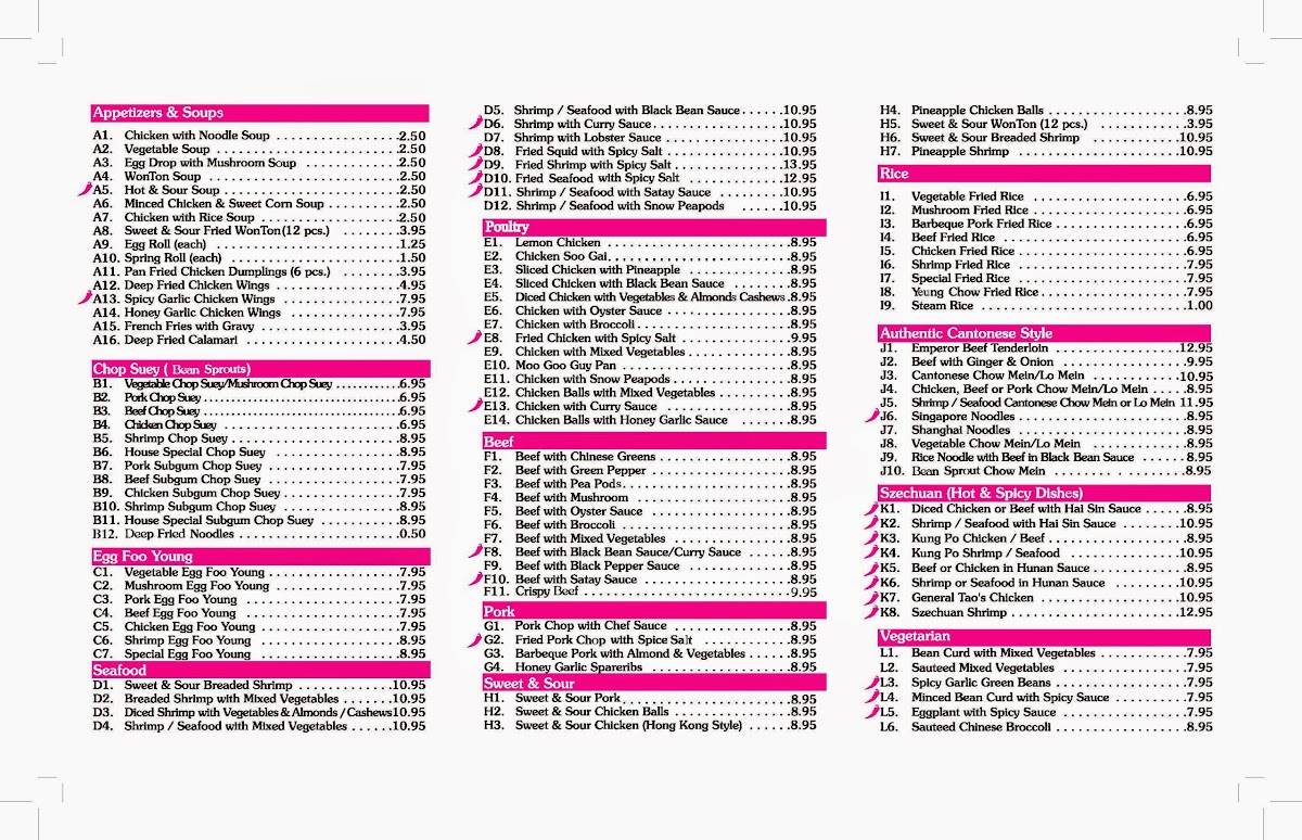 Menu at Silver Dragon restaurant, Windsor