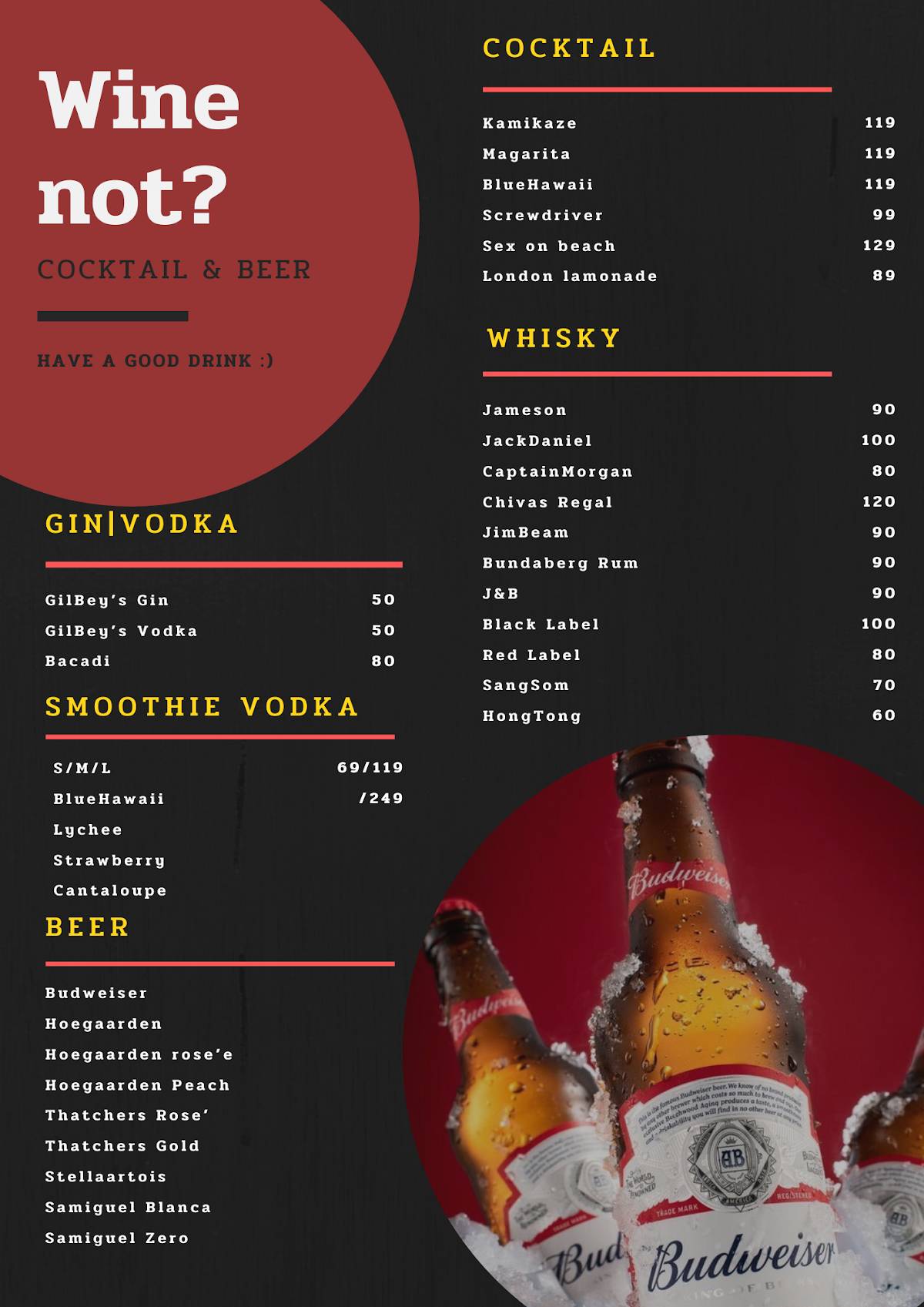 Menu at Wine not? pub & bar, Pattaya City