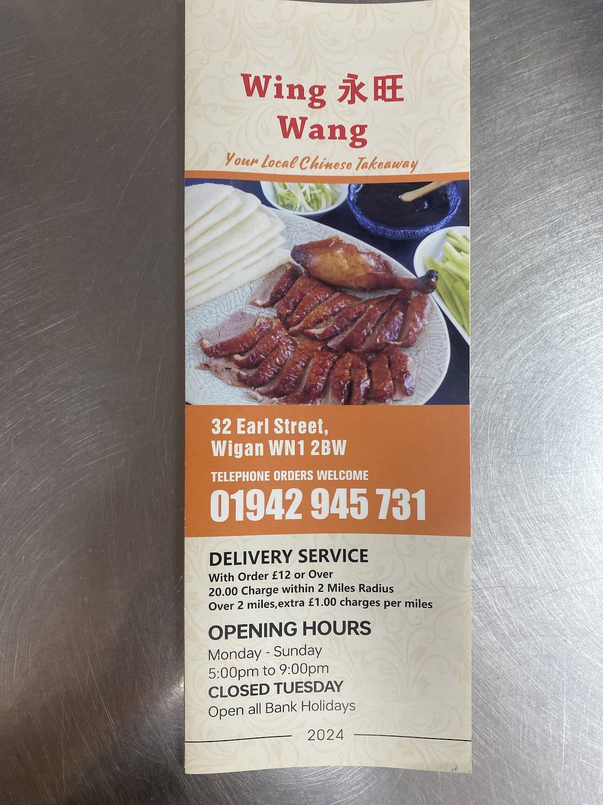 Menu at Wing Wang Chinese Takeaway, Wigan