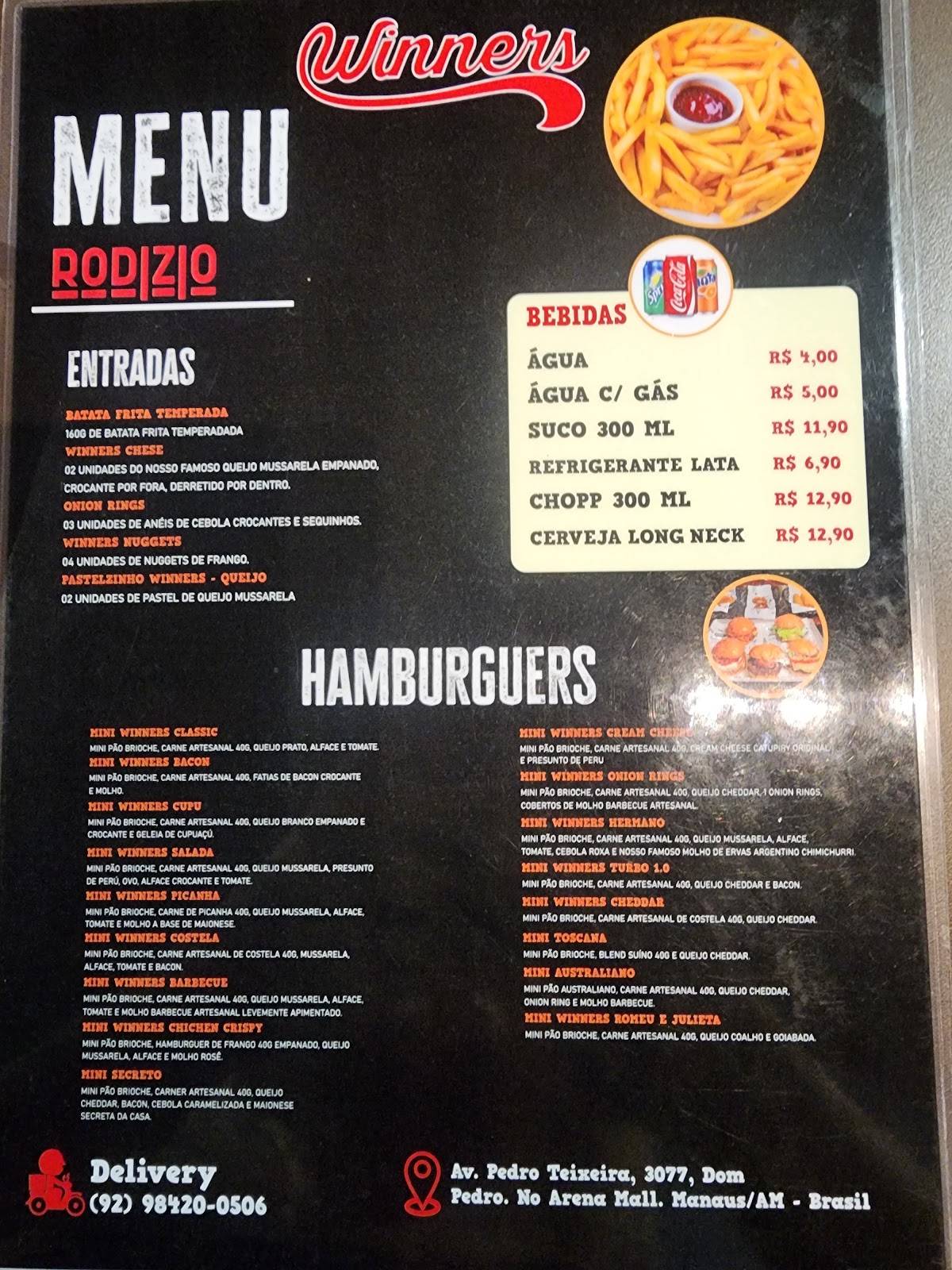 Menu em Winners Hamburgueria restaurante, Manaus, 3077 - loja 05